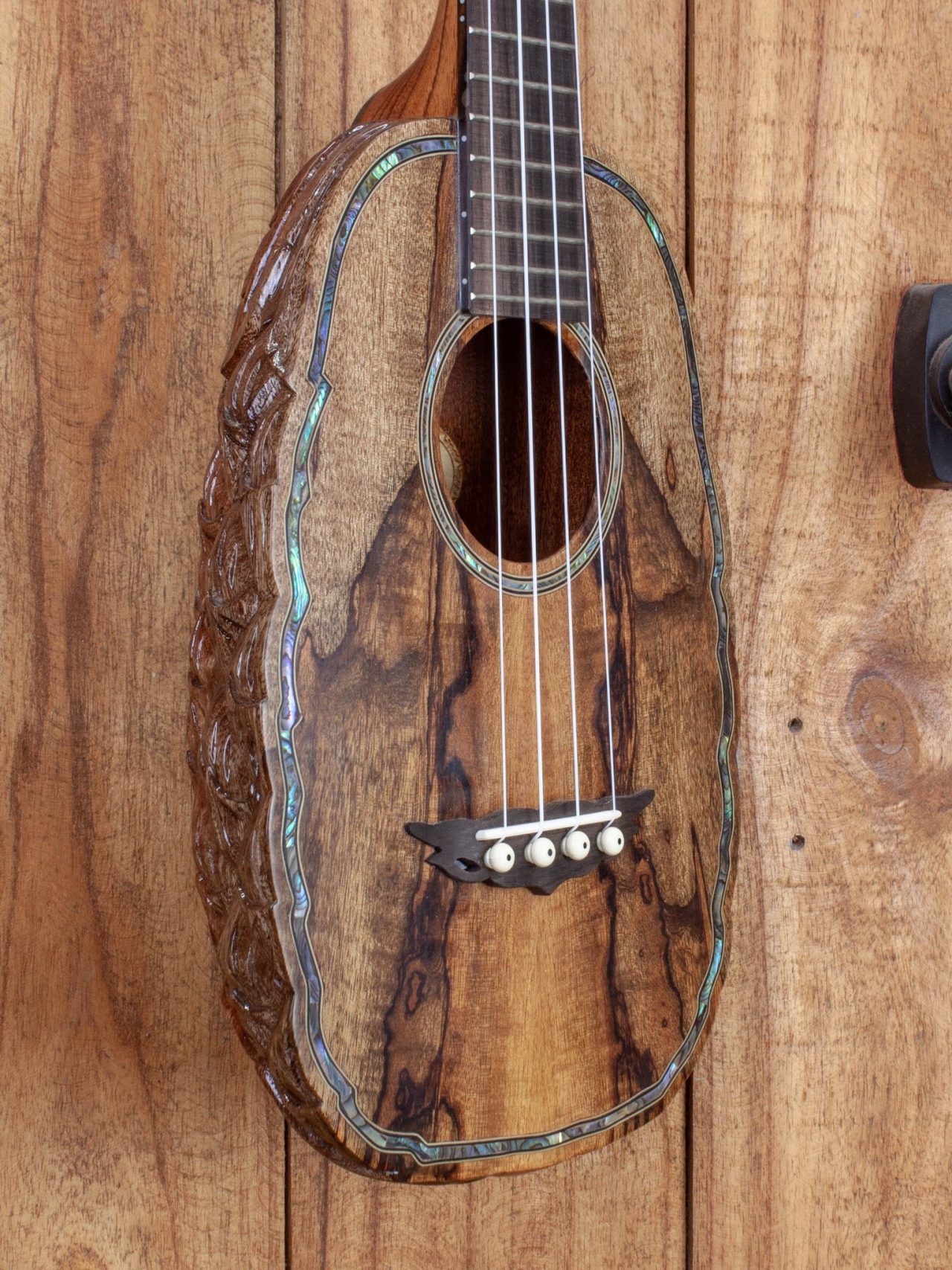 Tenor Ukulele - Spalted Mango top, Pineapple-carved Acacia back ...
